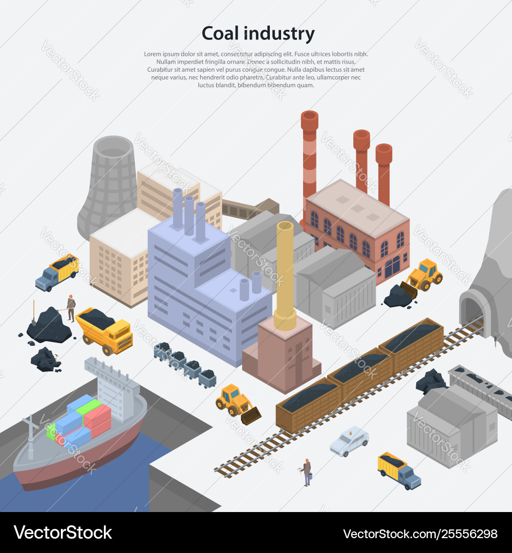 Coal industry plant concept background isometric Vector Image