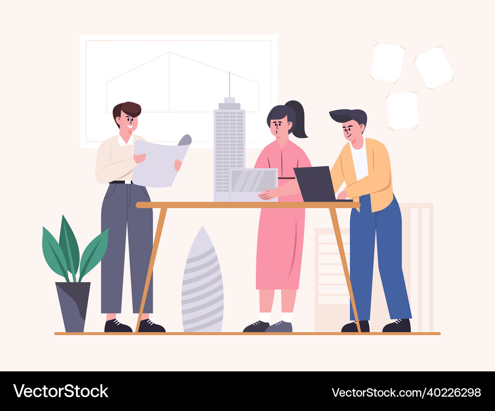 Construction office staff meeting building Vector Image