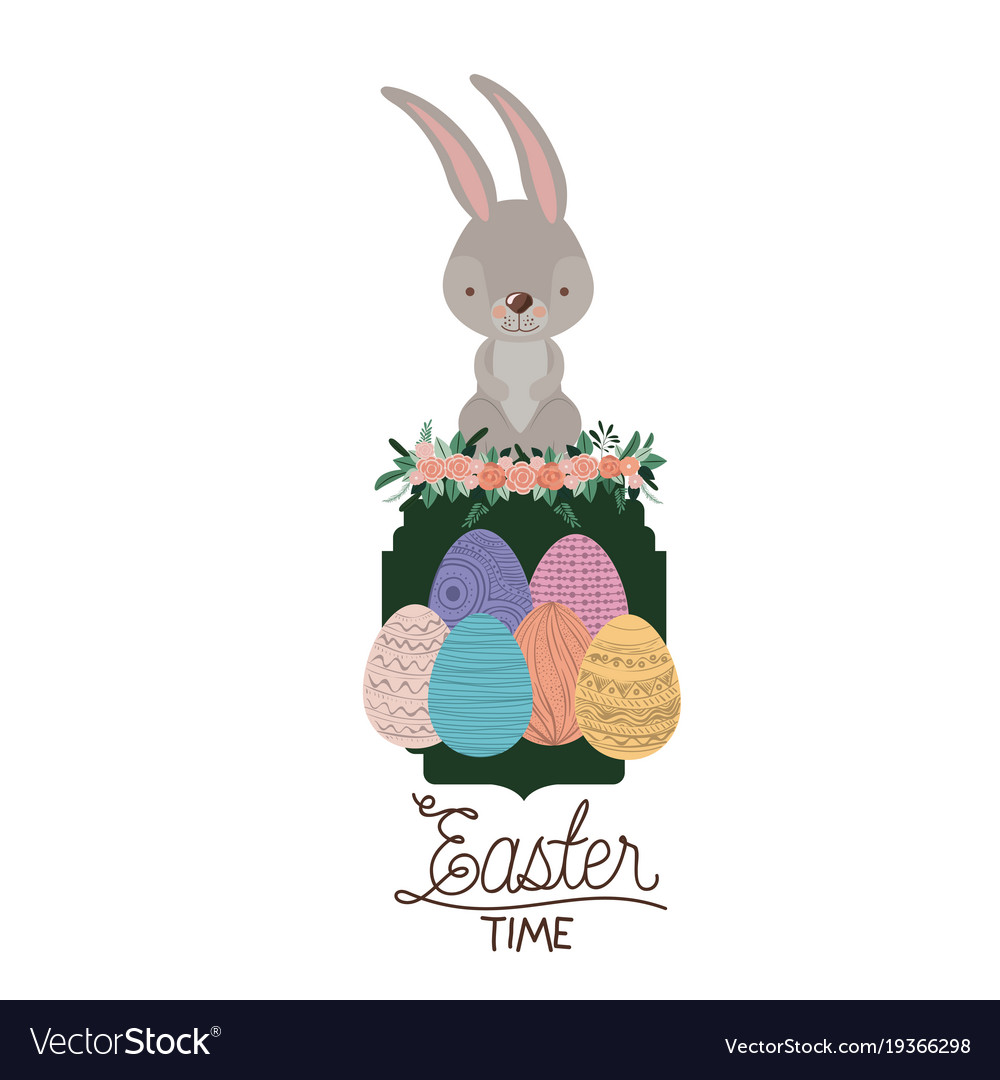 Easter time frame with bunny on top and Royalty Free Vector