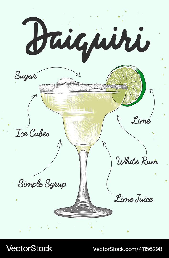 Engraved style daiquiri cocktail for posters Vector Image