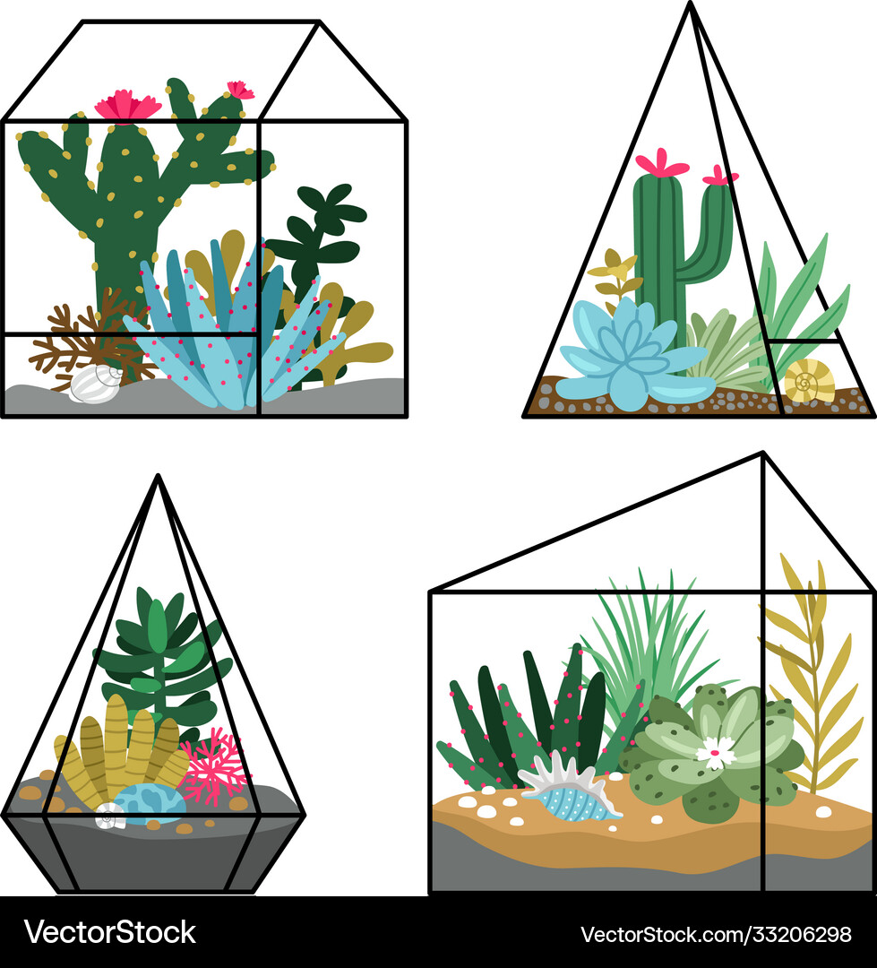 Floral terrariums planting Royalty Free Vector Image