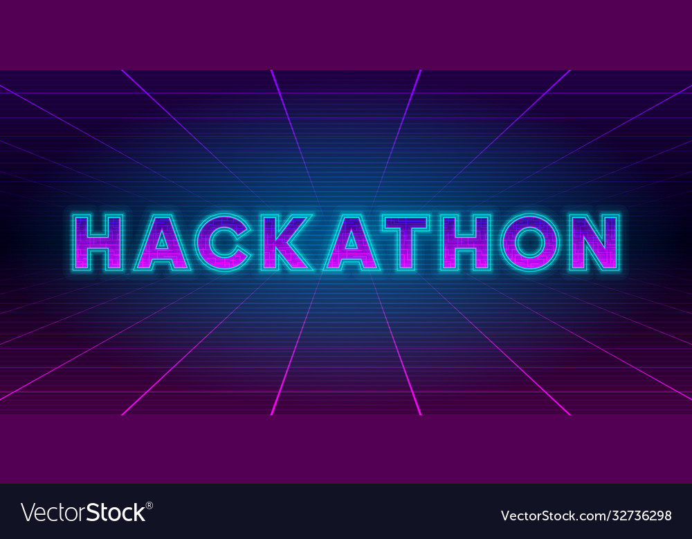 Hackathon retrowave style banner neon tech Vector Image