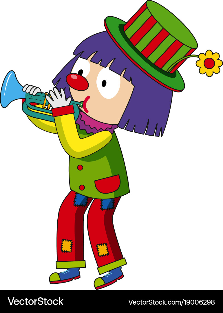 Happy clown blowing trumpet Royalty Free Vector Image