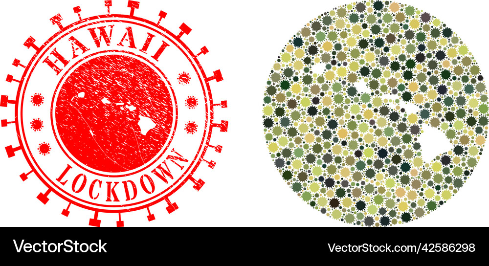 Lockdown grunge badge and virus outbreak mosaic Vector Image