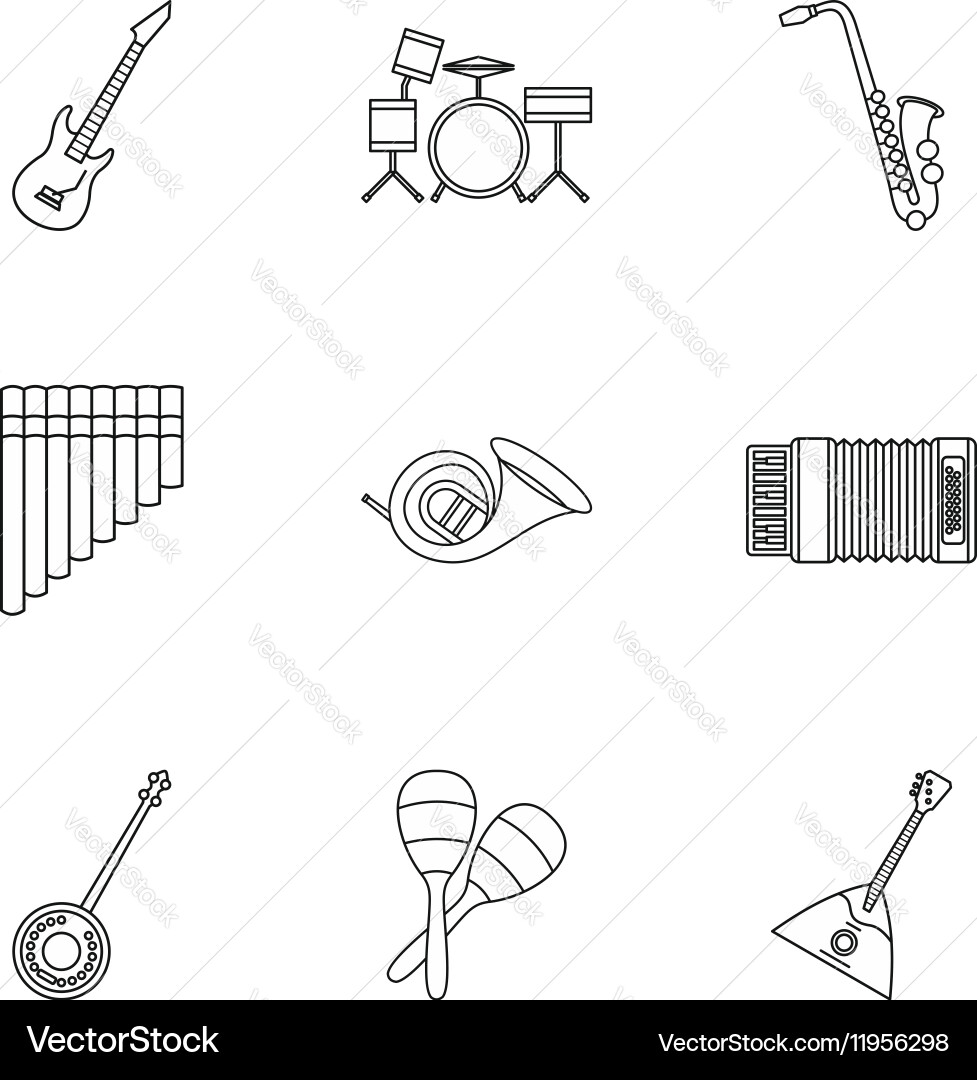 Musical instruments icons set outline style Vector Image