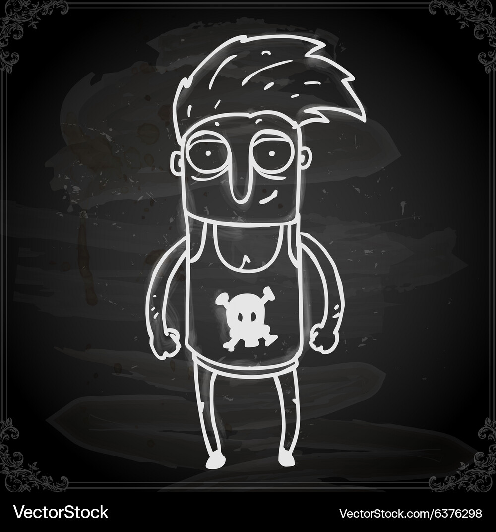 Punk rocker dude drawing on chalk board Royalty Free Vector