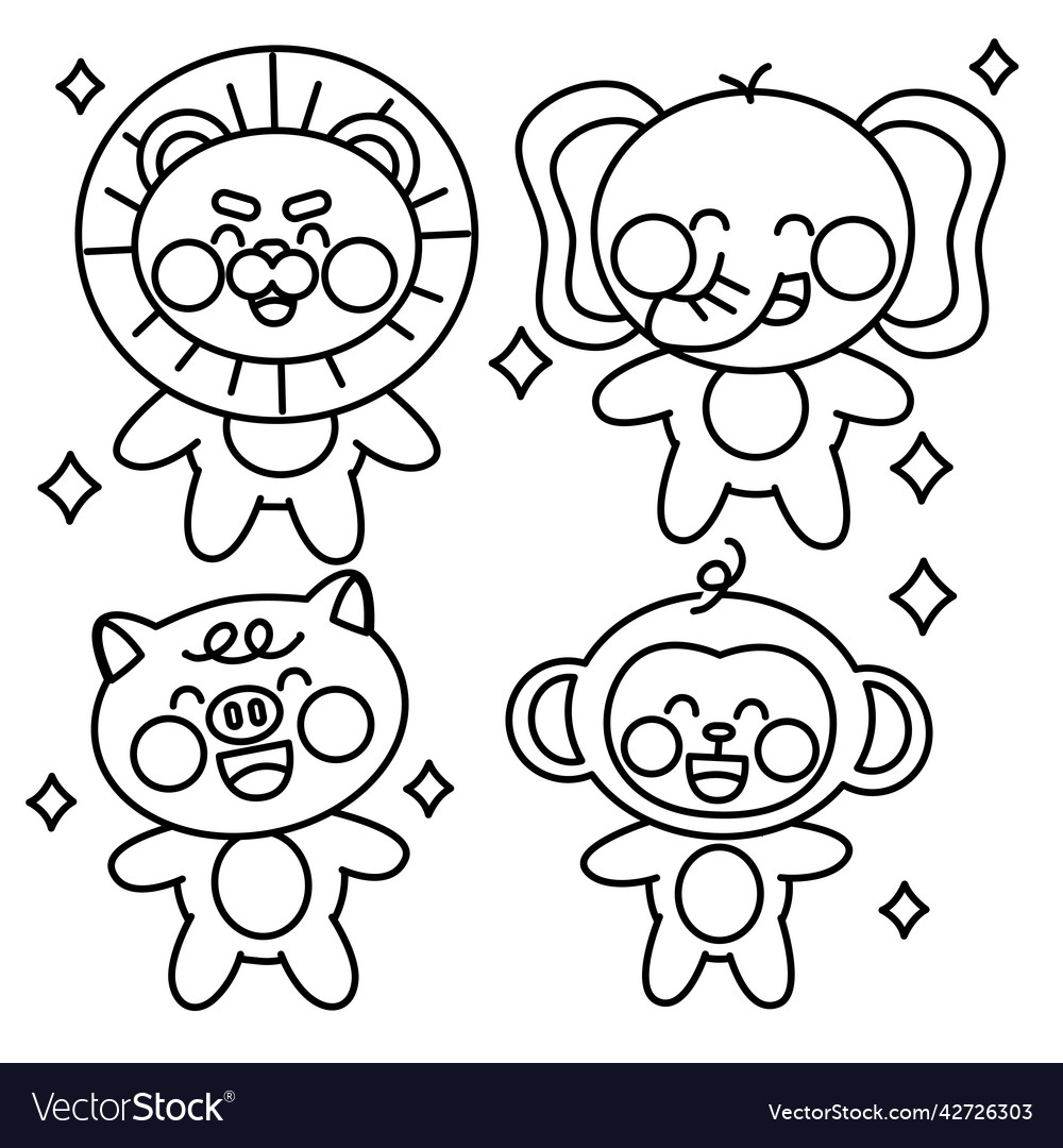 Adorable little animals collection coloring book Vector Image