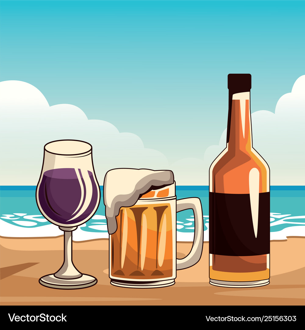 Alcoholic drinks beverages cartoon Royalty Free Vector Image