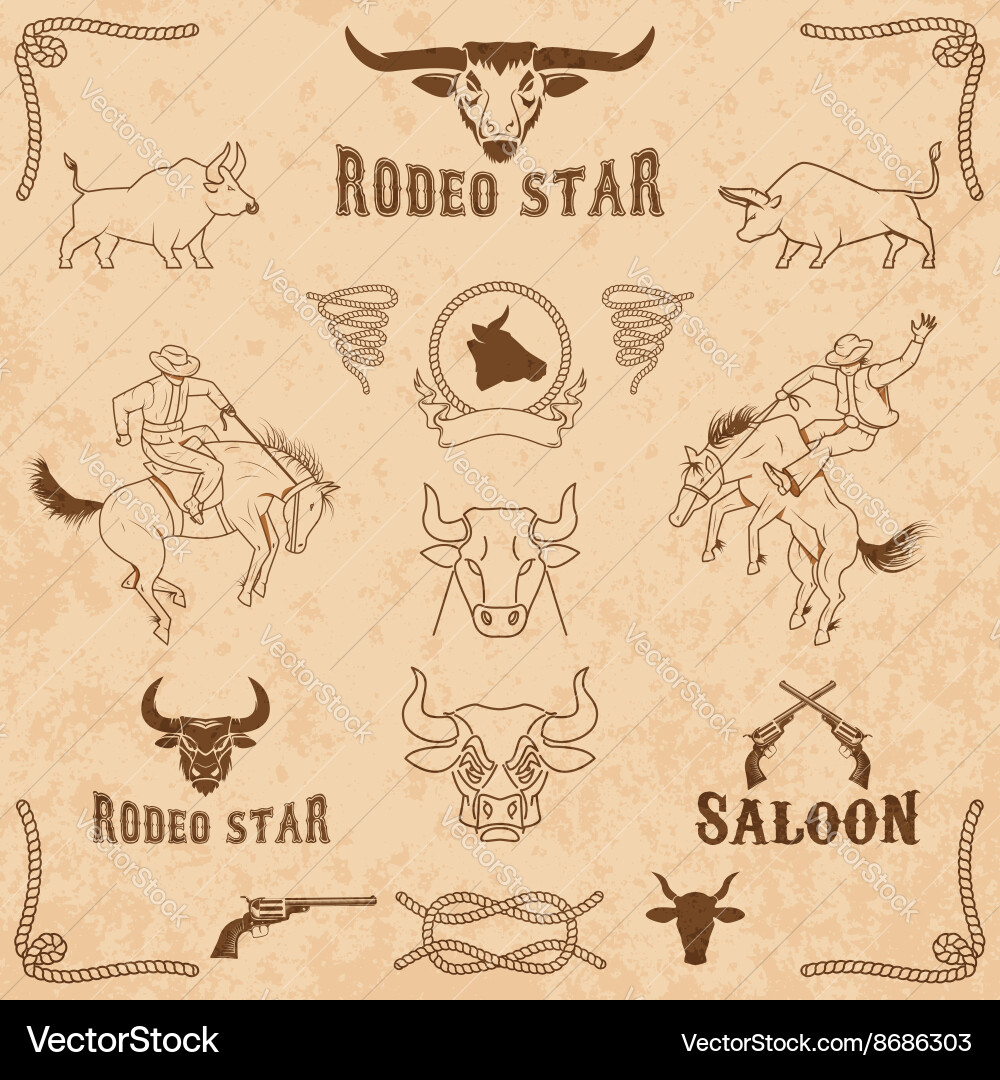 Bulls and rodeo icons collection Royalty Free Vector Image