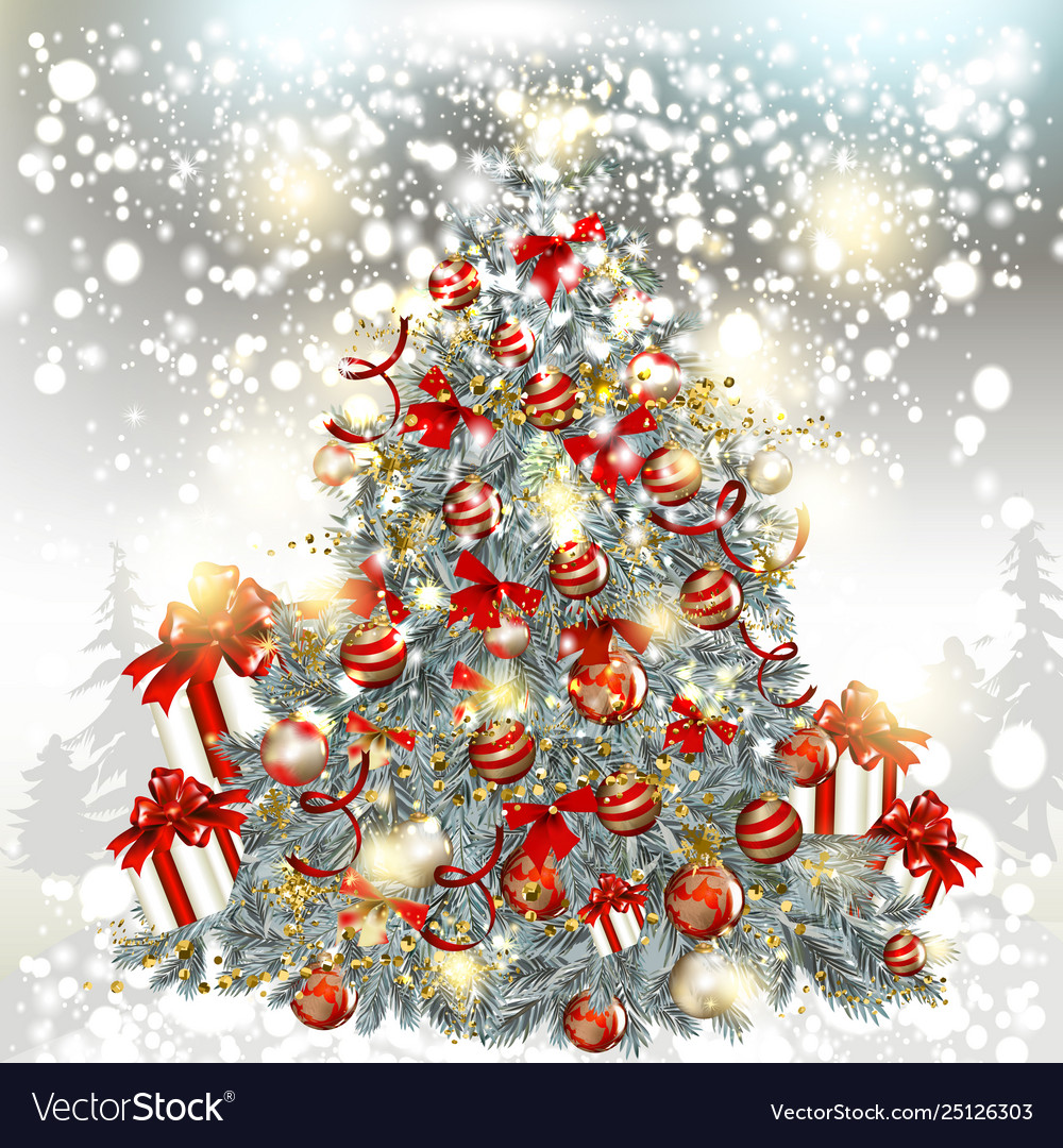 Christmas tree on a silver glitter particles Vector Image