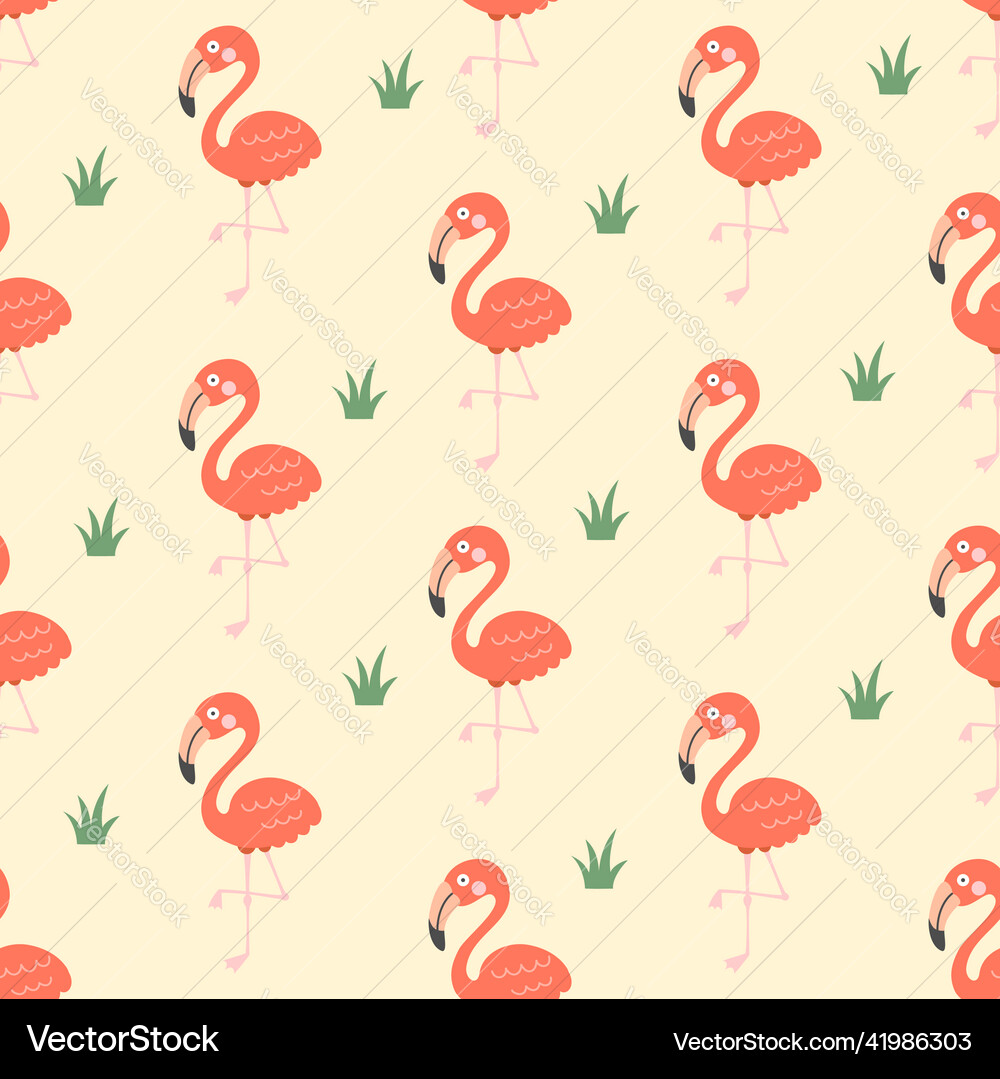 Cute cartoon flamingo bird seamless pattern Vector Image