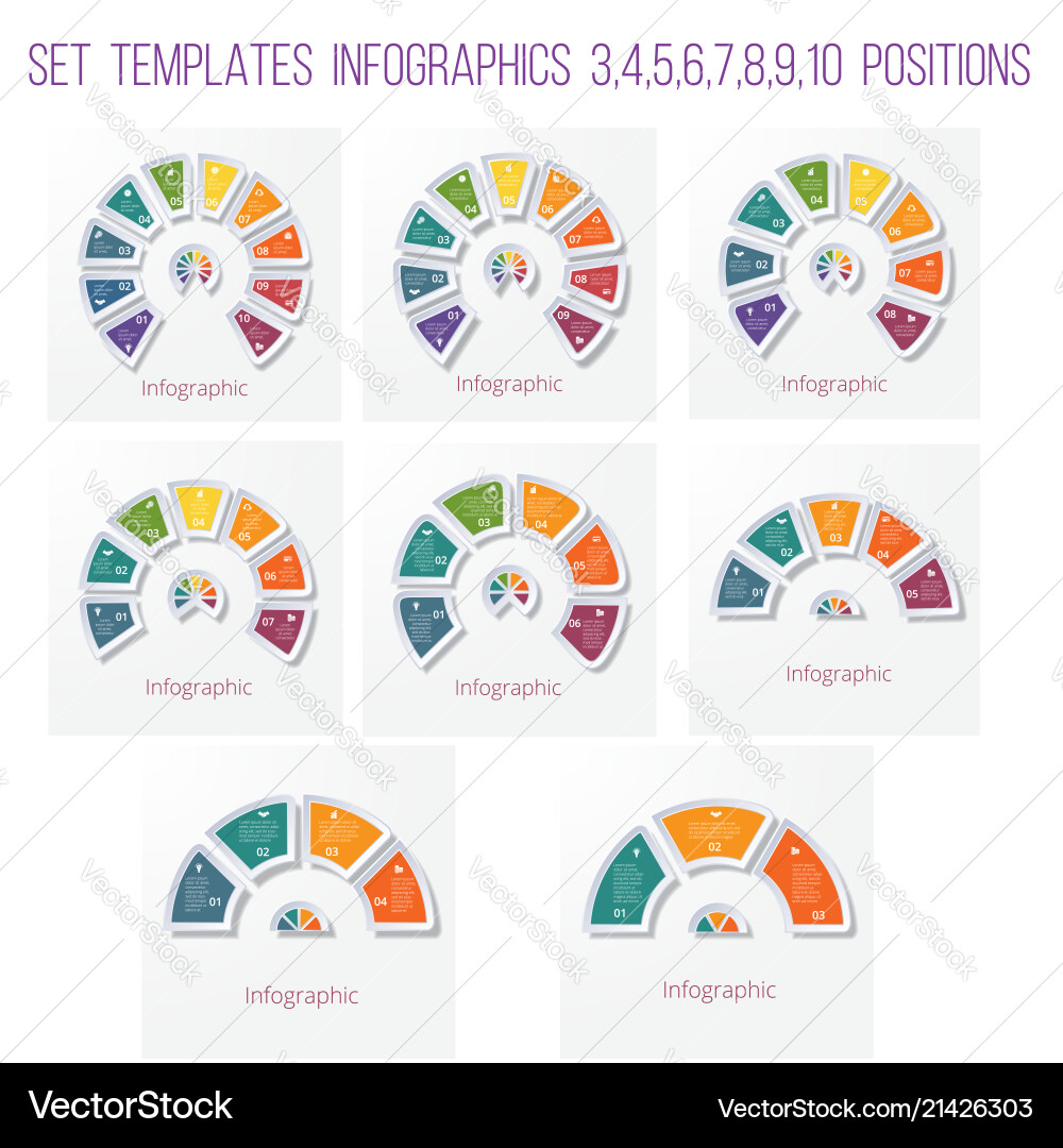 Set 8 templates semicircle diagram infographics Vector Image