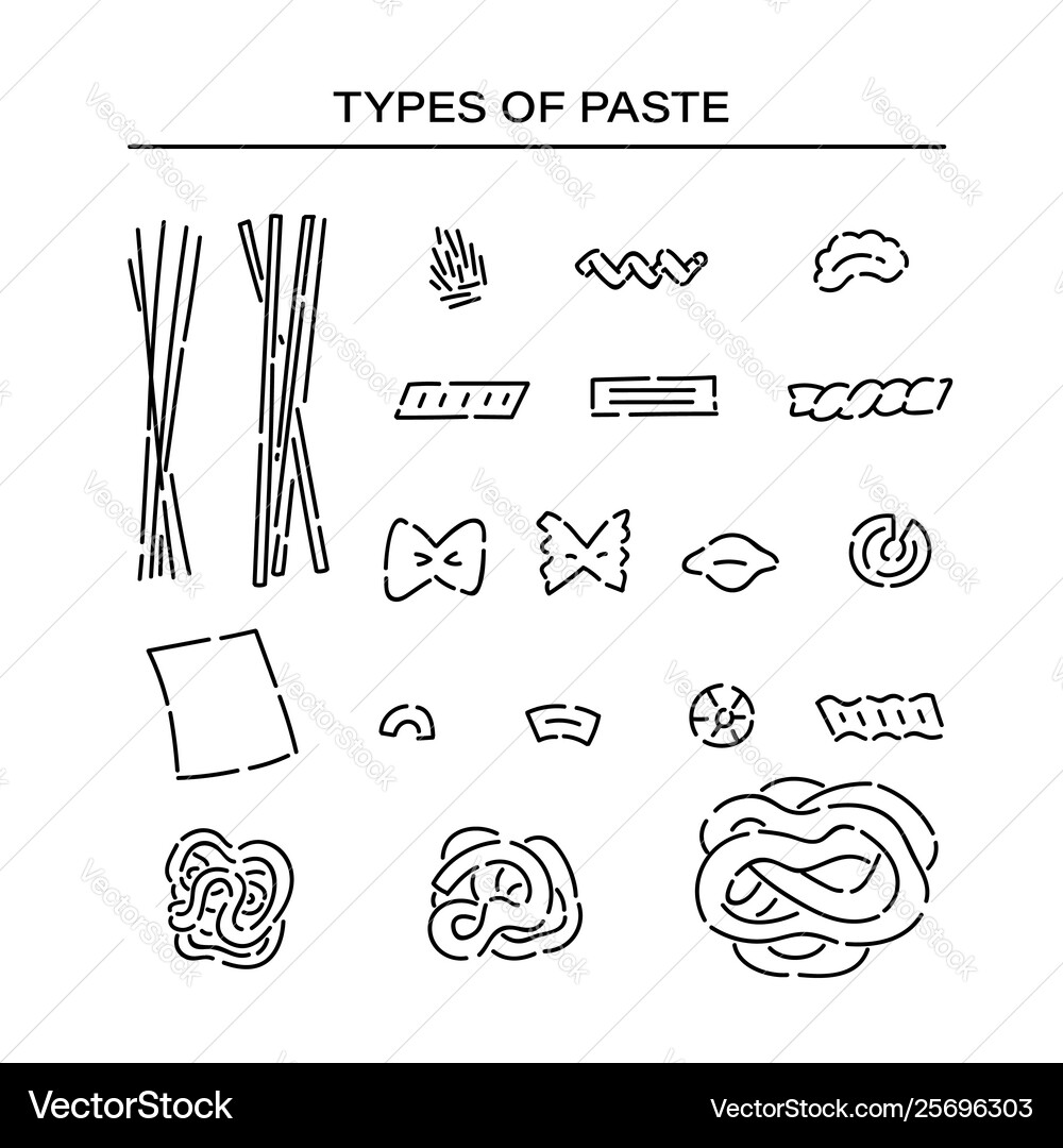 Set different pasta products line doodle icons Vector Image