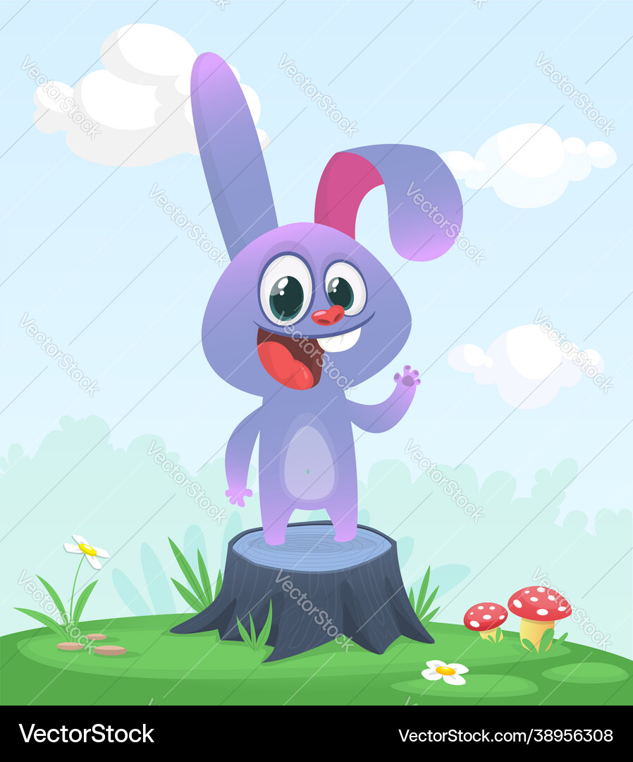 Cartoon funny and happy rabbit standing Royalty Free Vector