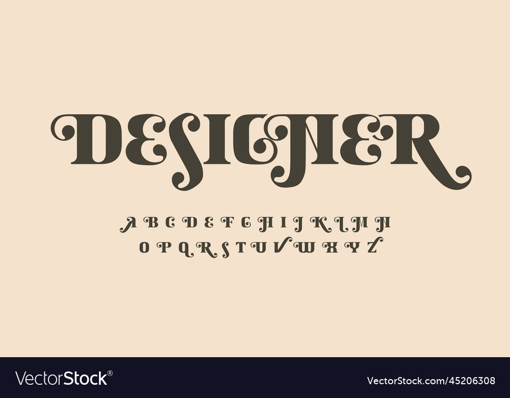 Elegant font alphabet letters playful curls serif Vector Image