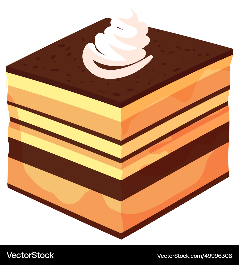 Layered chocolate cake with cream topping Vector Image
