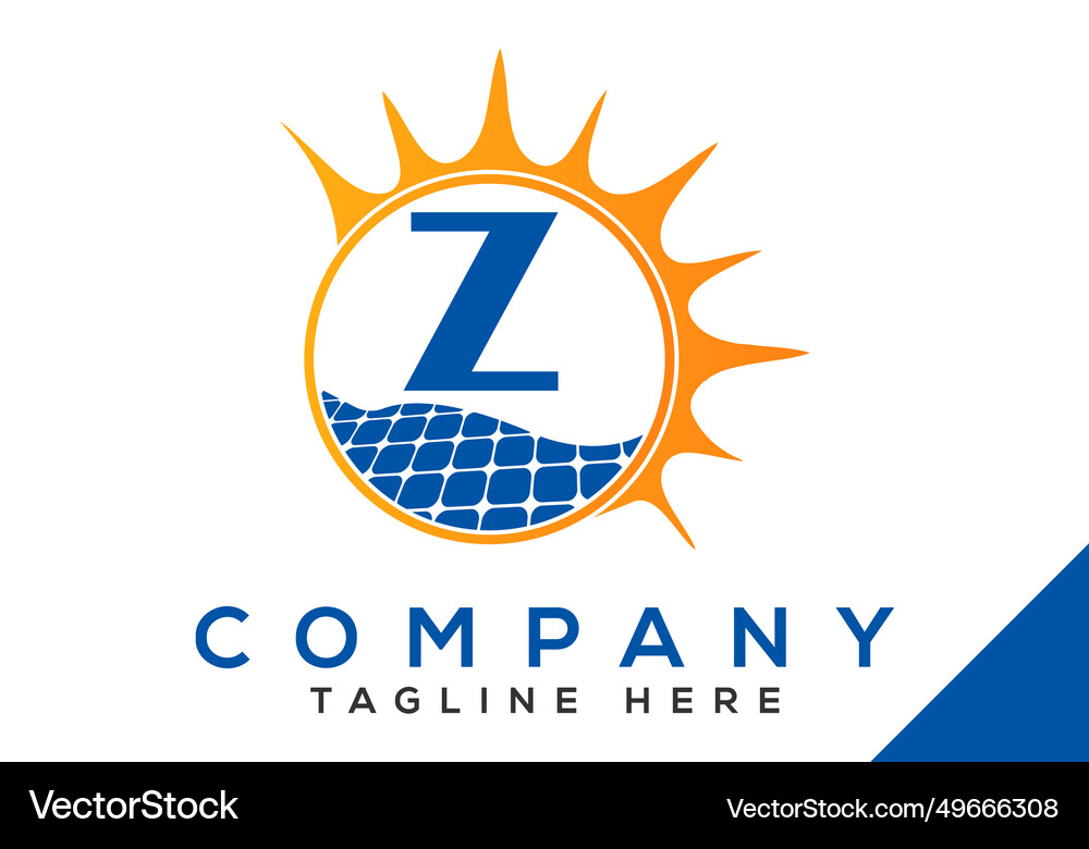 Letter z with solar panel and sun sign logo Vector Image