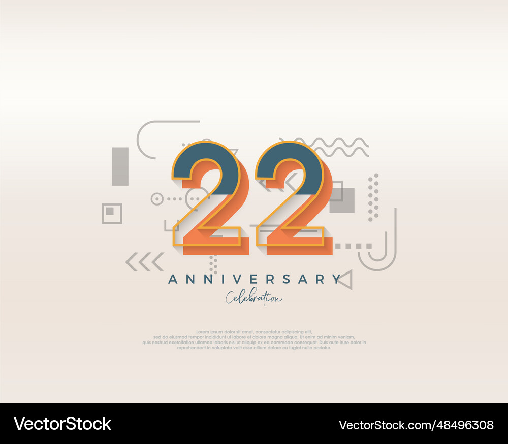 Modern cartoon design simple for 22nd anniversary Vector Image
