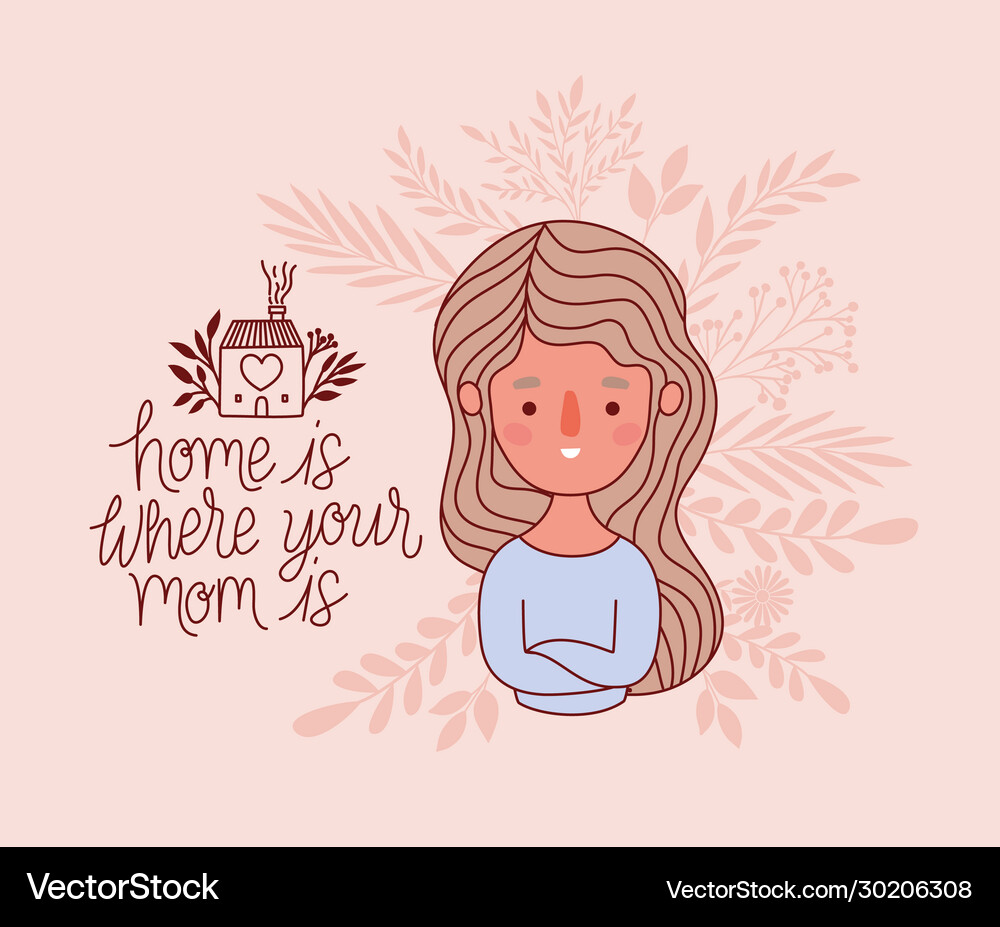 Mother cartoon with leaves design Royalty Free Vector Image
