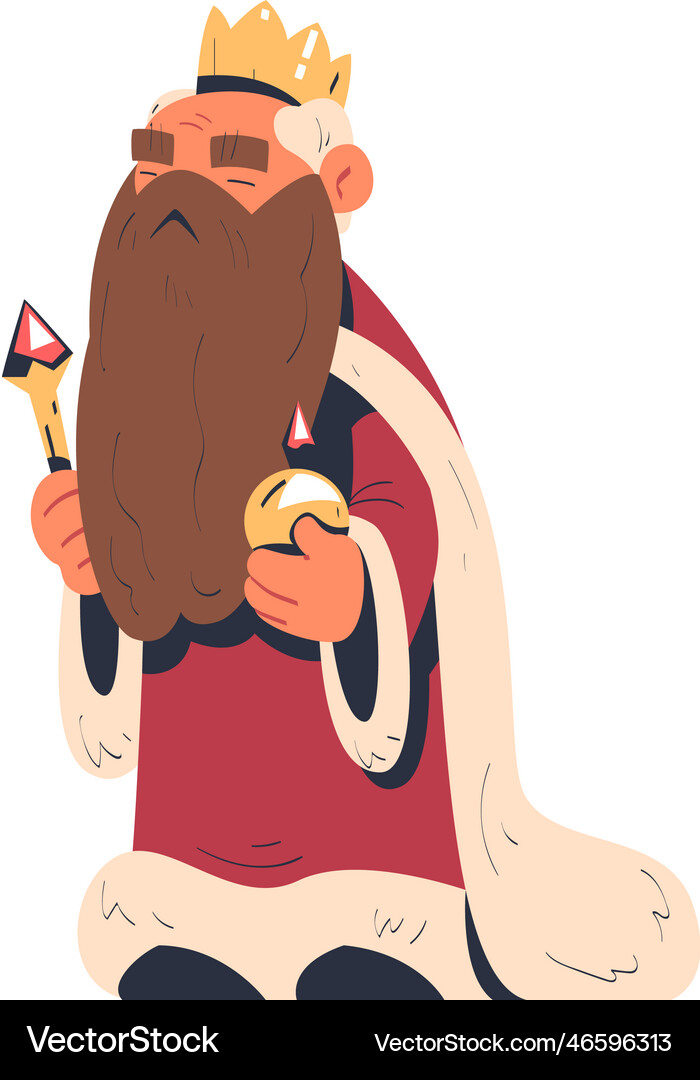 Bearded king with scepter in golden crown as Vector Image