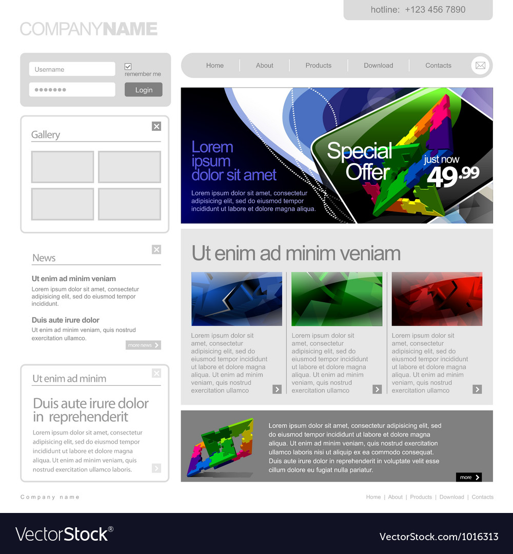 Gray website template 960 grid Royalty Free Vector Image