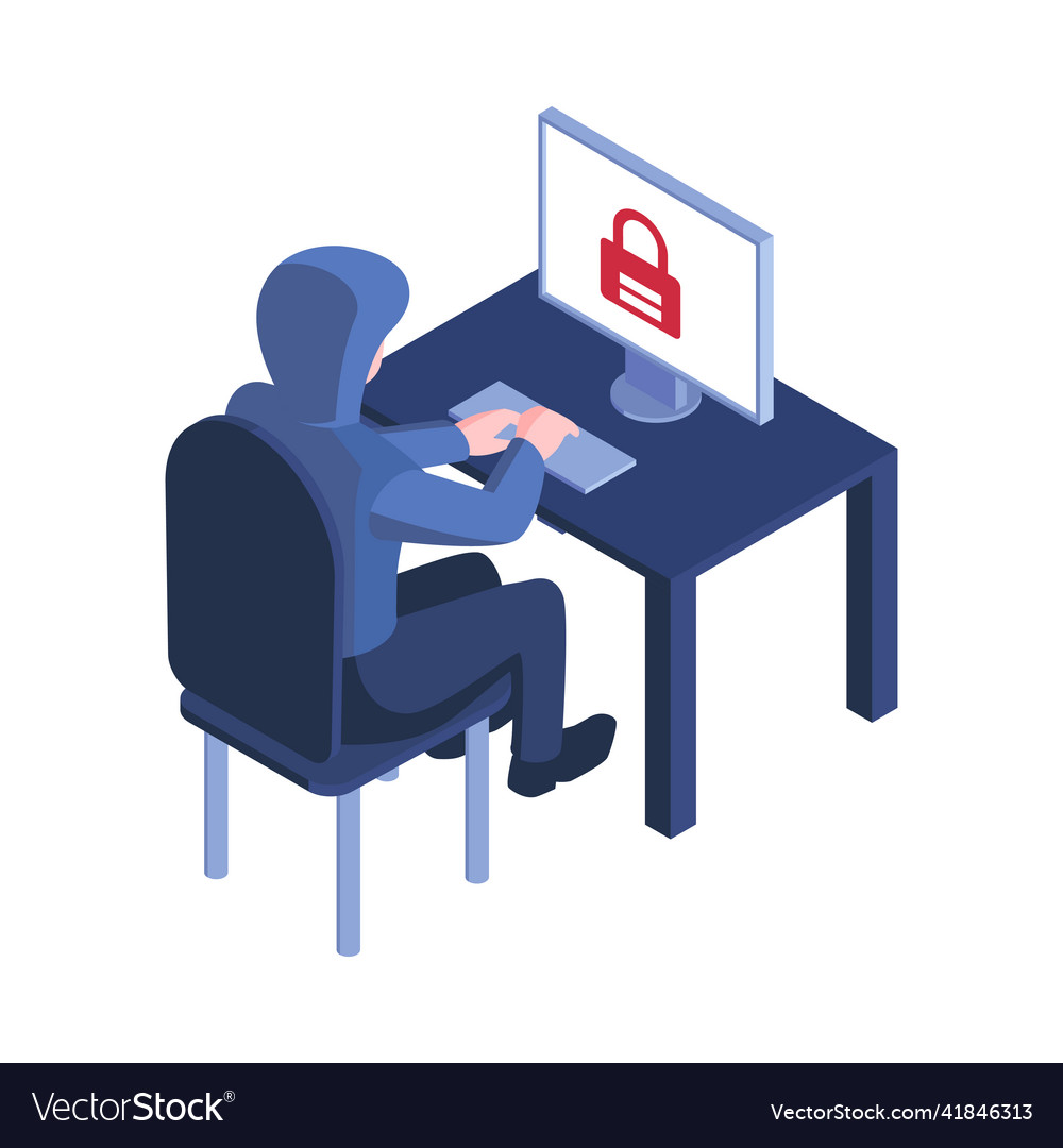 Hacker breaks lock composition Royalty Free Vector Image