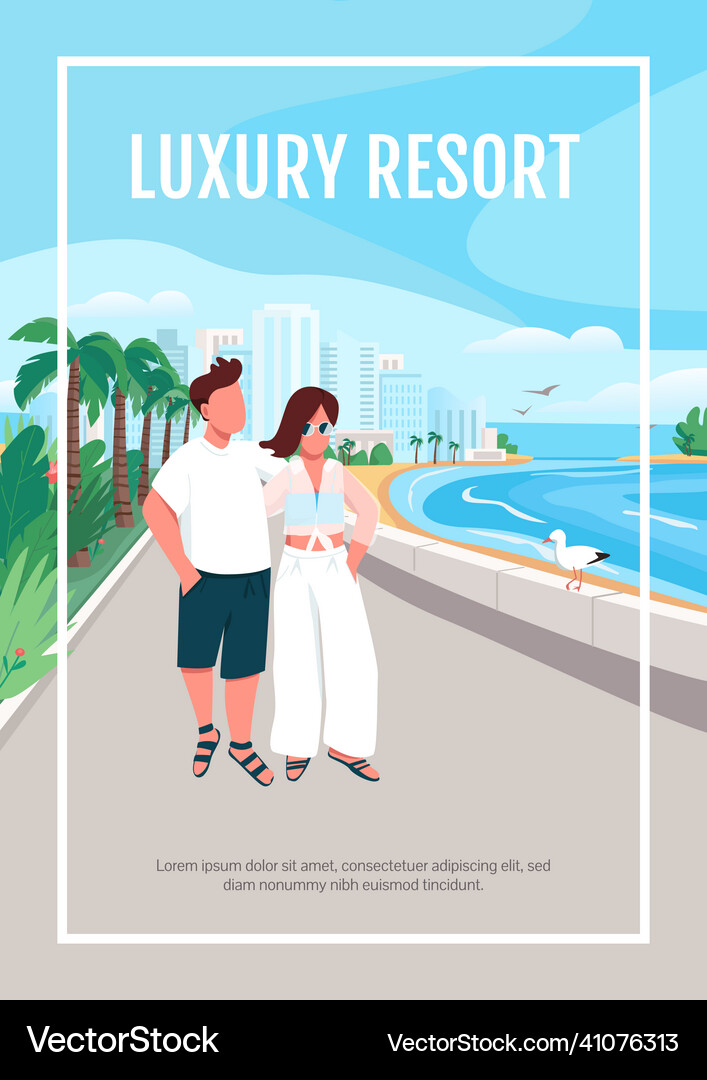 Luxury resort poster flat template Royalty Free Vector Image