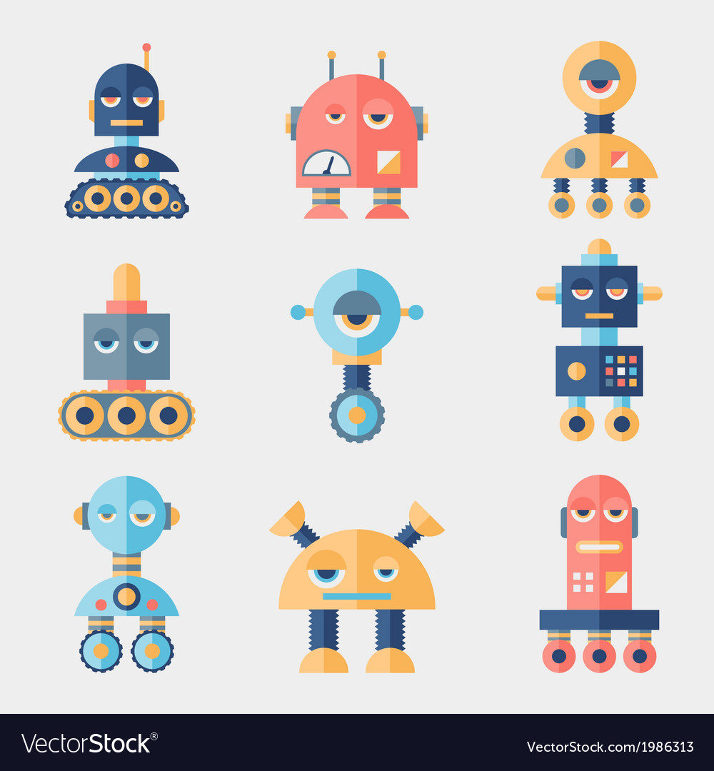 Set of robots in flat style Royalty Free Vector Image