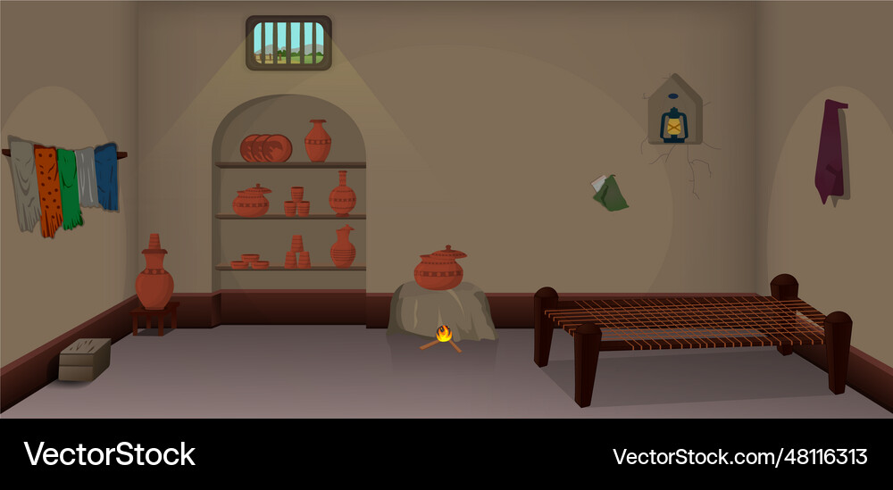 Village room inside poor mud house Royalty Free Vector Image