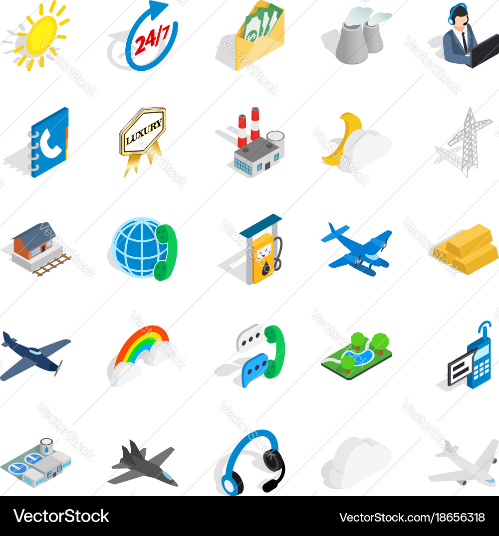 Aircraft icons set isometric style Royalty Free Vector Image