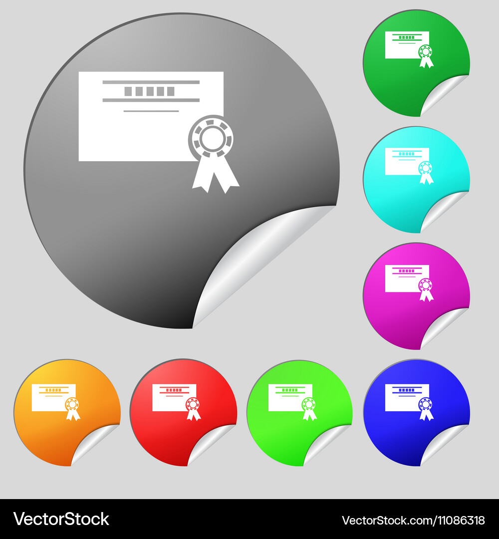 Certificate icon sign set of eight multi colored Vector Image