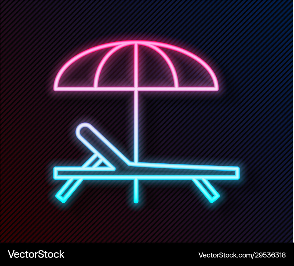 Glowing neon line sunbed icon isolated on black Vector Image