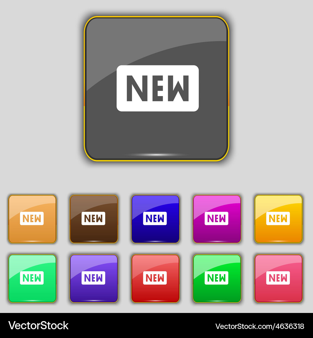 New icon sign set with eleven colored buttons Vector Image