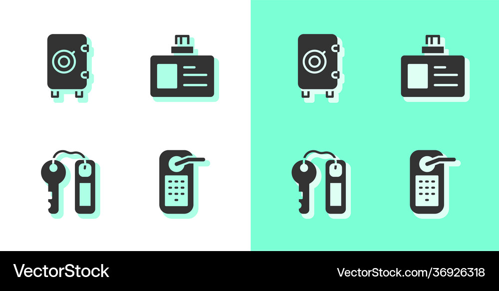 Set digital door lock safe hotel key Royalty Free Vector