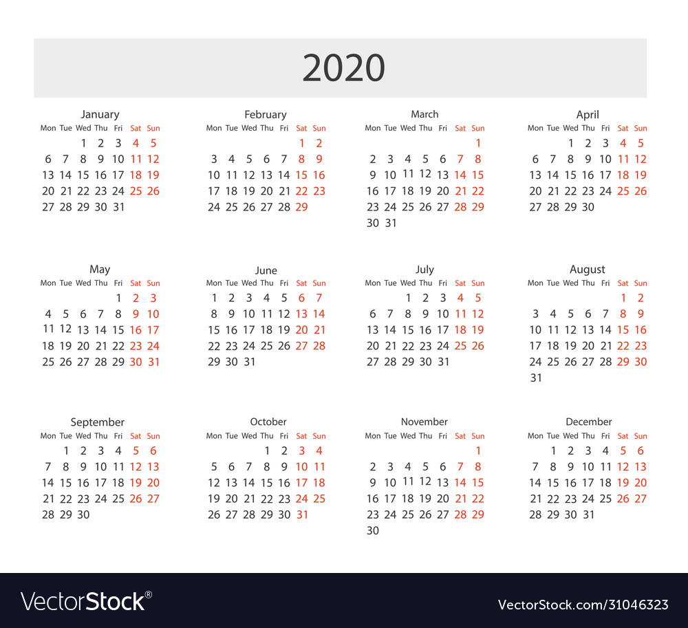 2020 calendar pocket basic grid template Vector Image