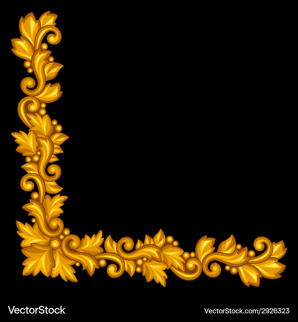 Baroque ornamental antique gold element on black Vector Image