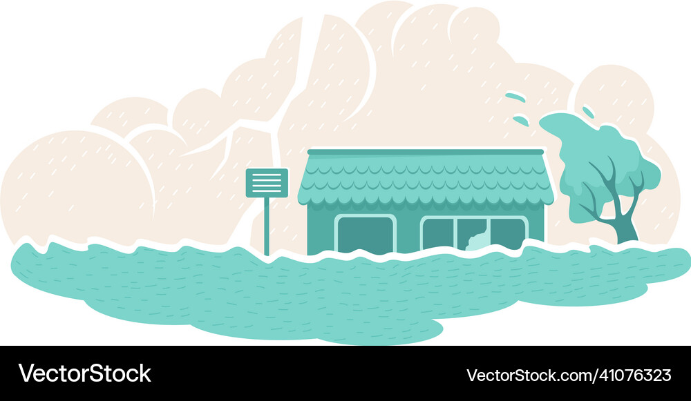 Flood natural disaster 2d web banner poster Vector Image