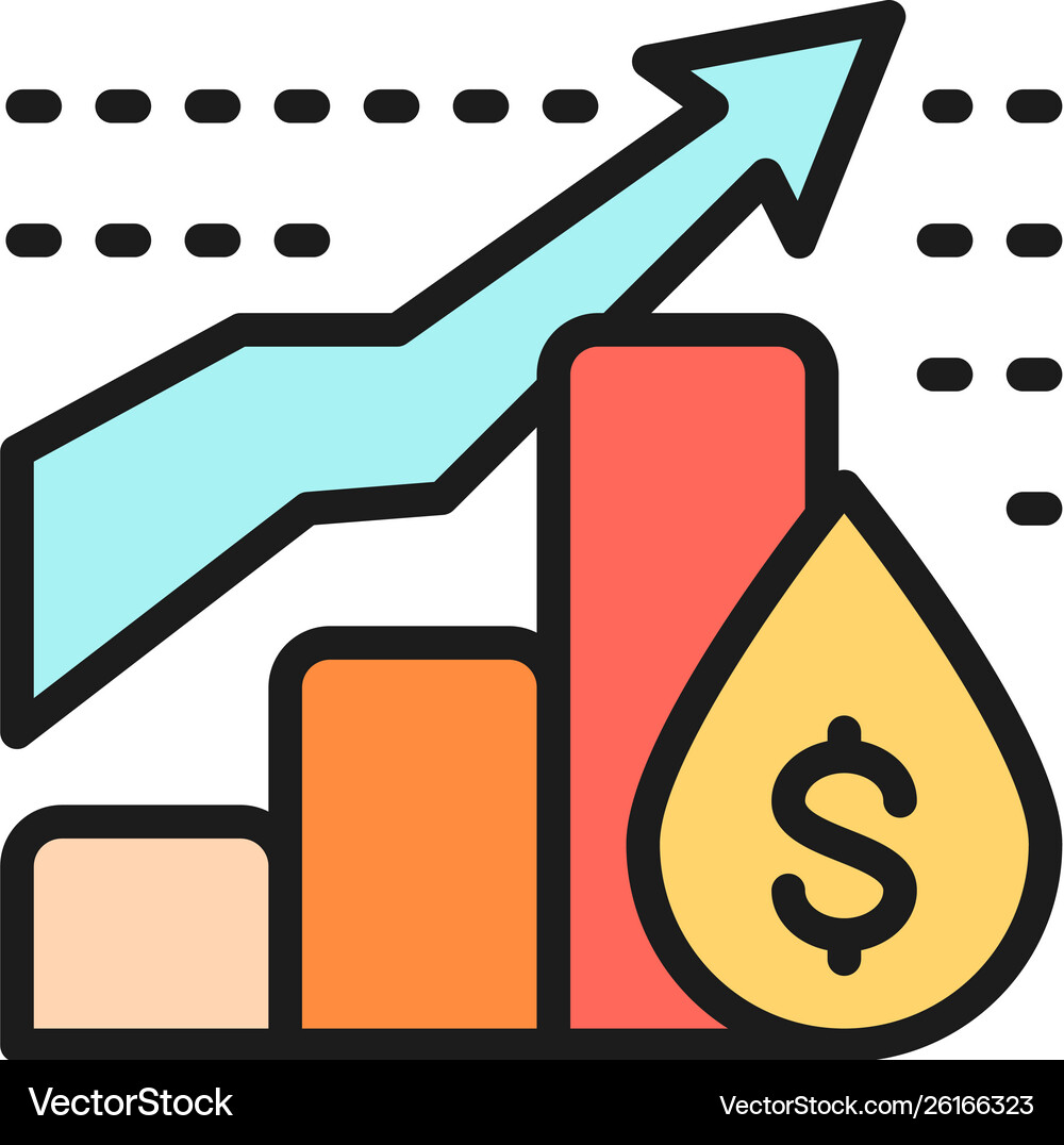 Oil price chart flat color line icon Royalty Free Vector