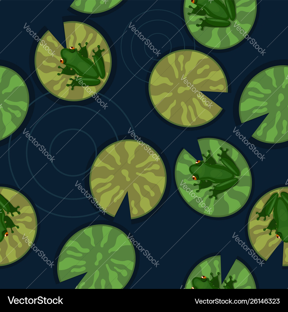 Seamless texture frogs on lily pads a pond Vector Image