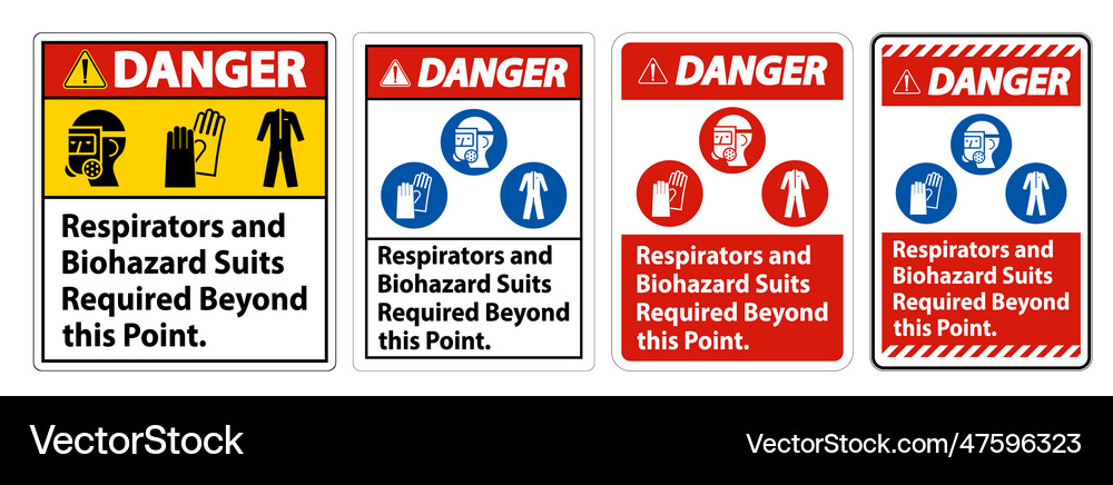 Warning ppe sign respirators and biohazard suits Vector Image