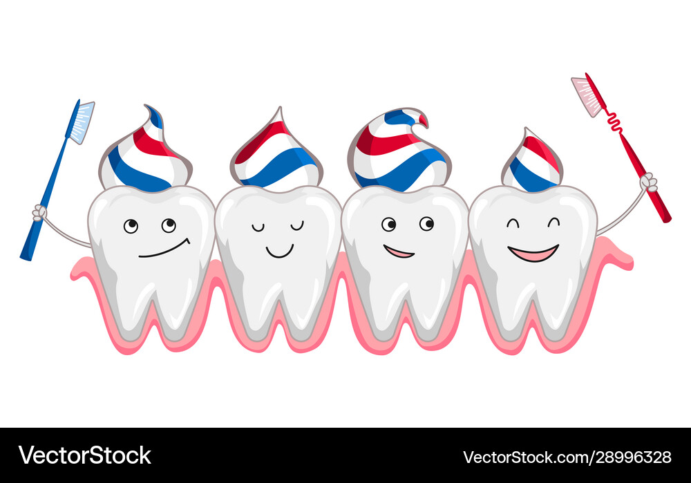 Cute happy smiling tooth with toothbrush and Vector Image