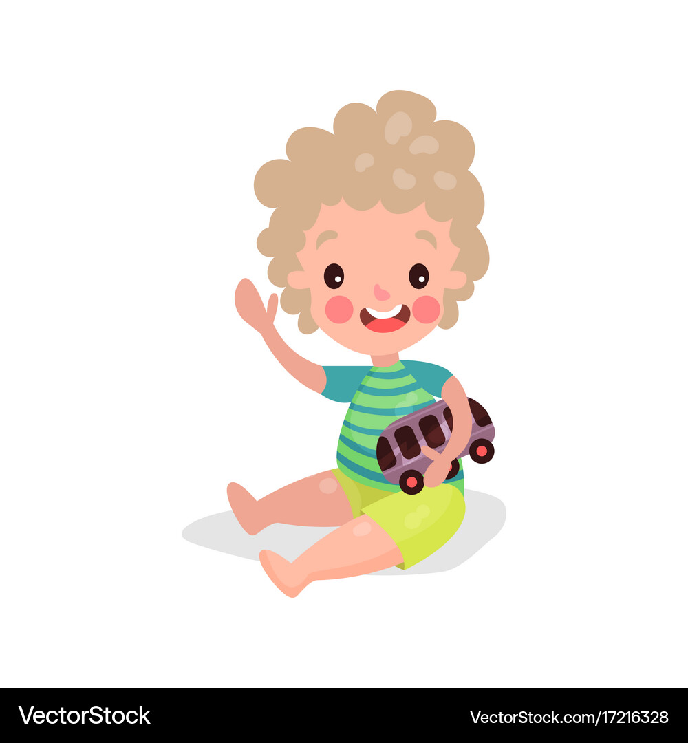 Cute little boy sitting on floor playing Vector Image