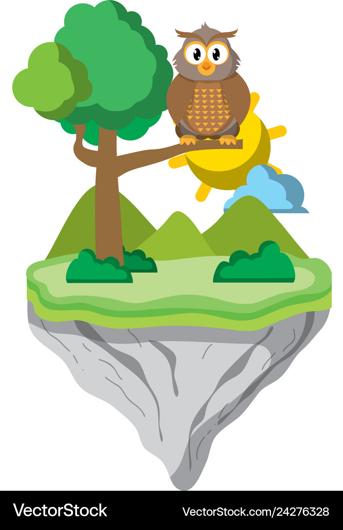 Cute owl animal in float island Royalty Free Vector Image