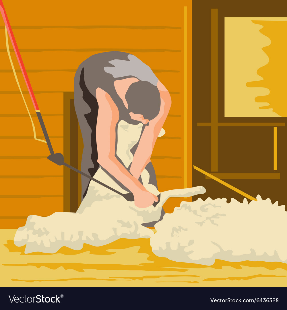 Farmer Farmworker Shearing Sheep Wpa Royalty Free Vector
