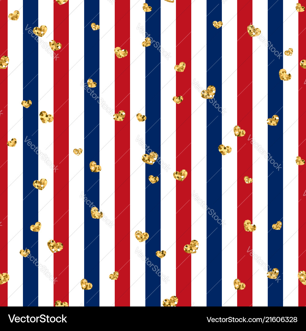 Gold heart seamless pattern red-blue-white Vector Image