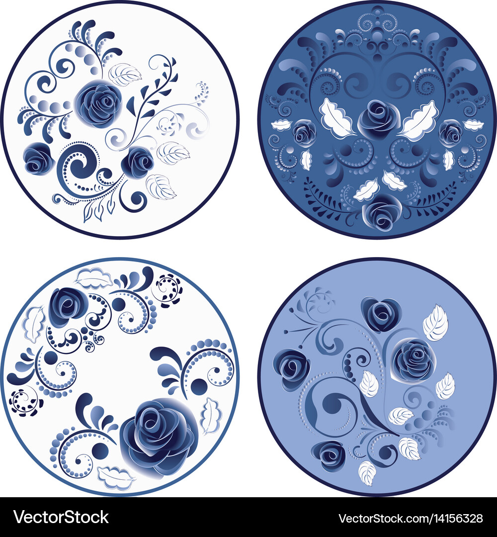 Round blue floral ornaments Royalty Free Vector Image