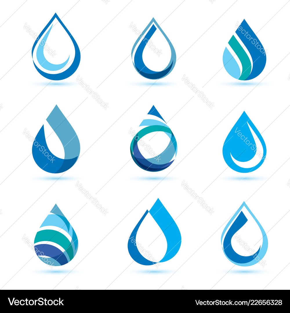 Set abstract blue water drops symbols logo Vector Image