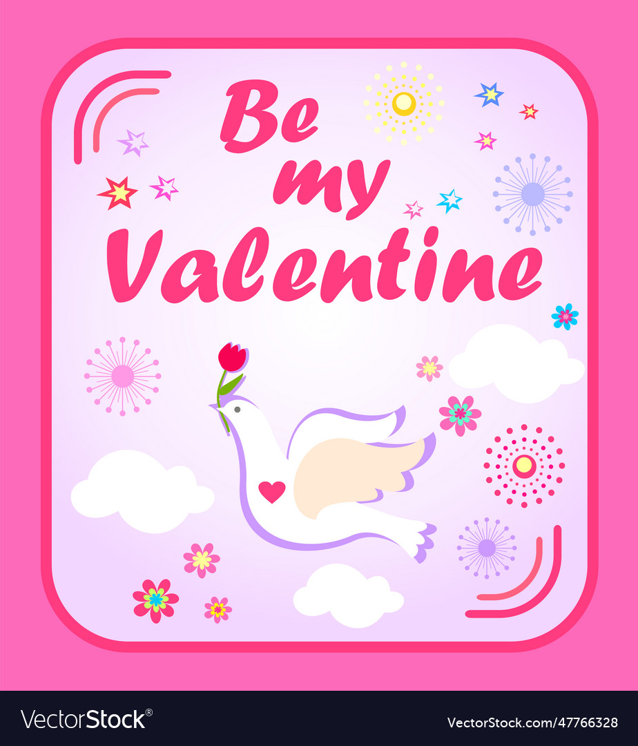 Valentines day poster with flying dove with Vector Image