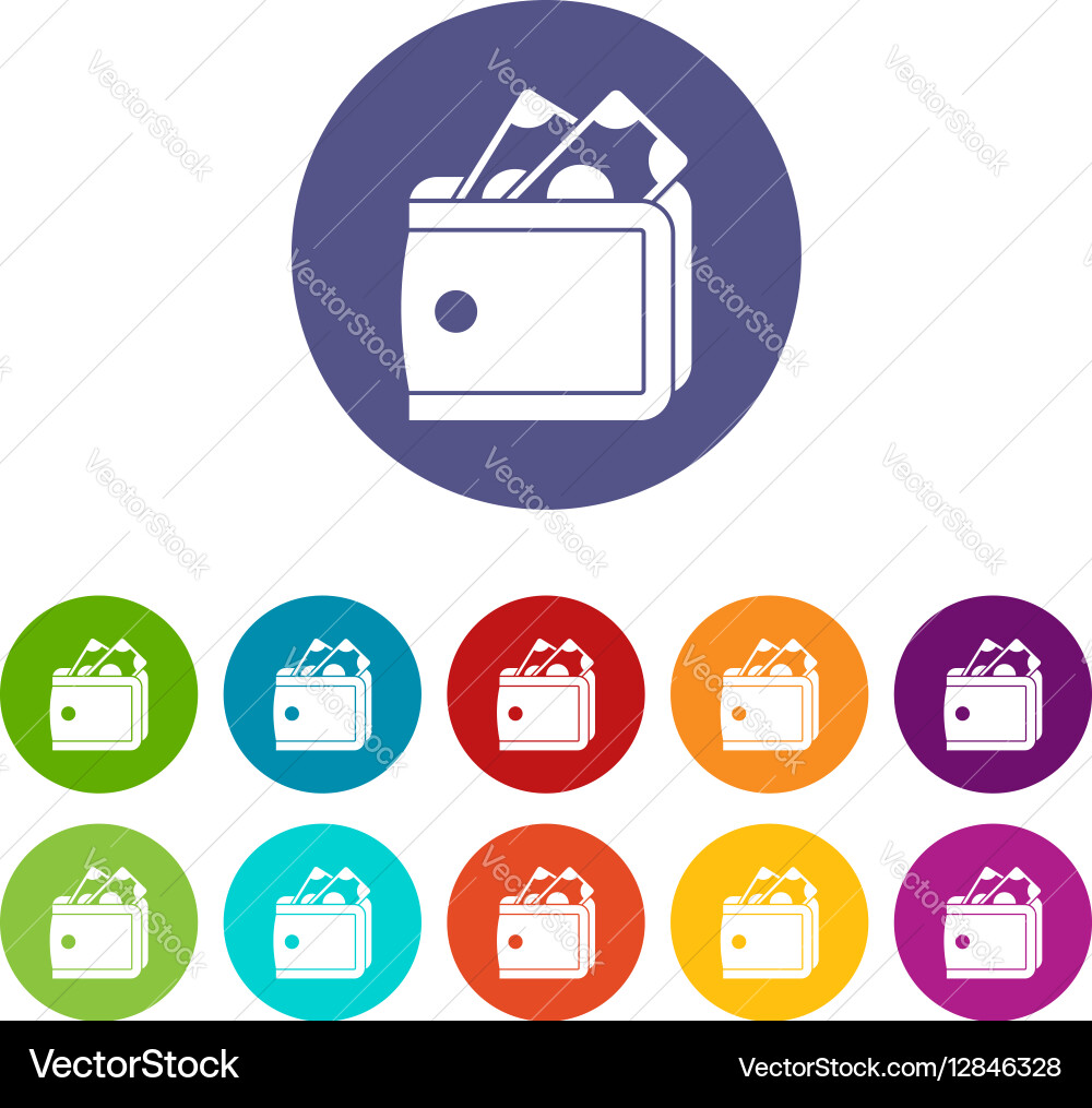 Wallet with cash set icons Royalty Free Vector Image