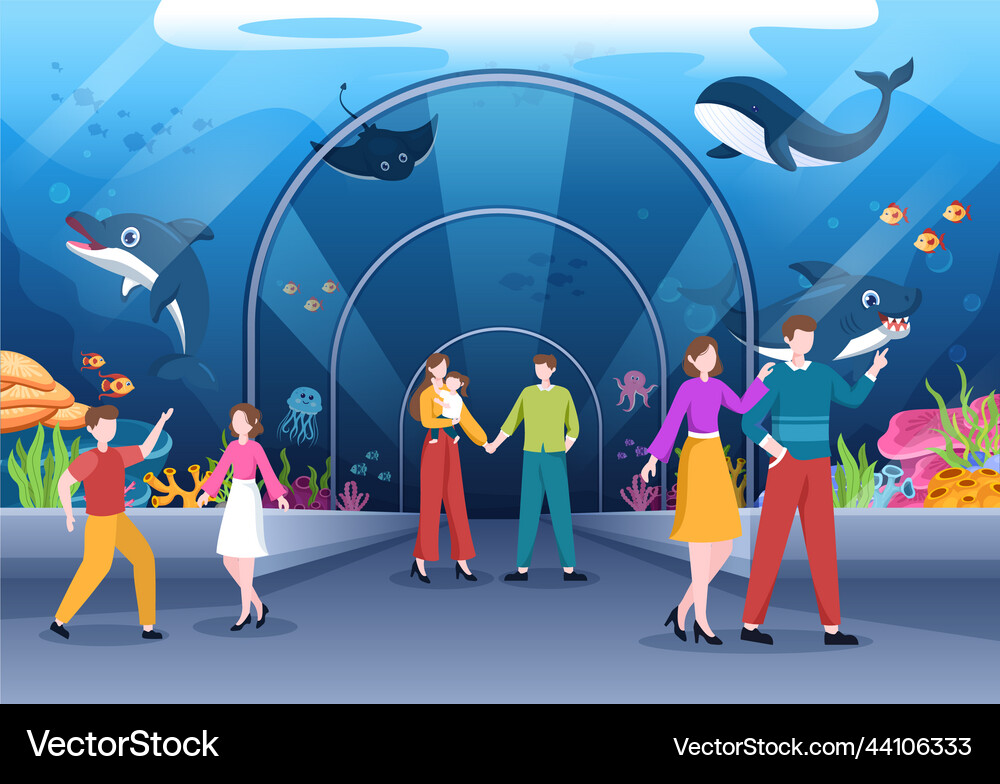 Aquarium template hand drawn cartoon flat Vector Image